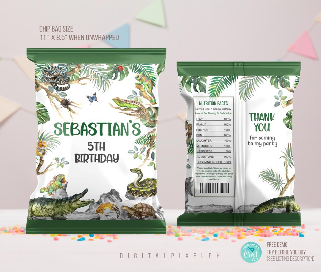 Editable Reptile Chip Bag Wrapper Labels, Reptile Chip Bag Wrapper ...