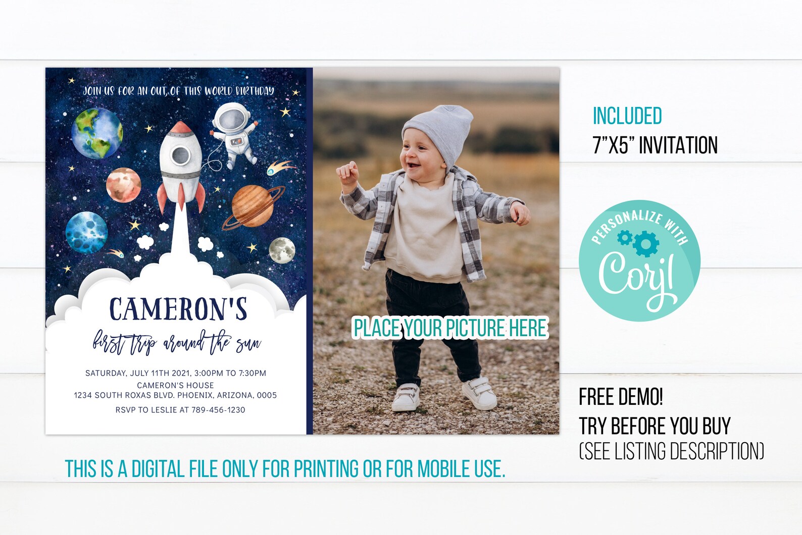 Outer Space Birthday Invitation Template With Photo Planets - Etsy