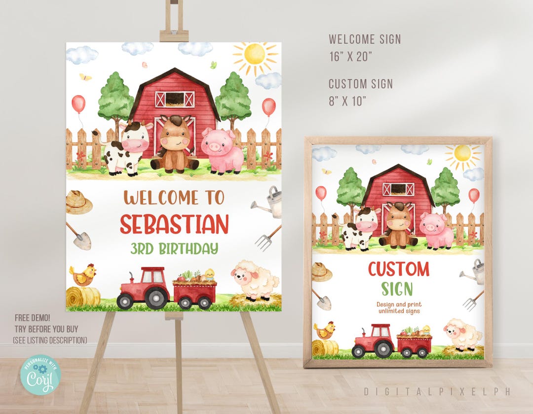 Editable Farm Birthday Welcome Sign Template, Farm Birthday Custom Sign ...