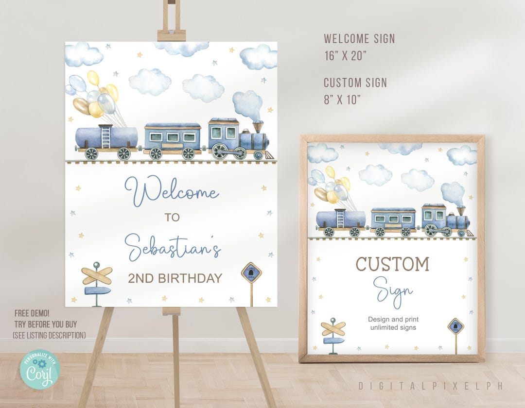 Editable Train Birthday Welcome Sign Template, Train Birthday Custom ...