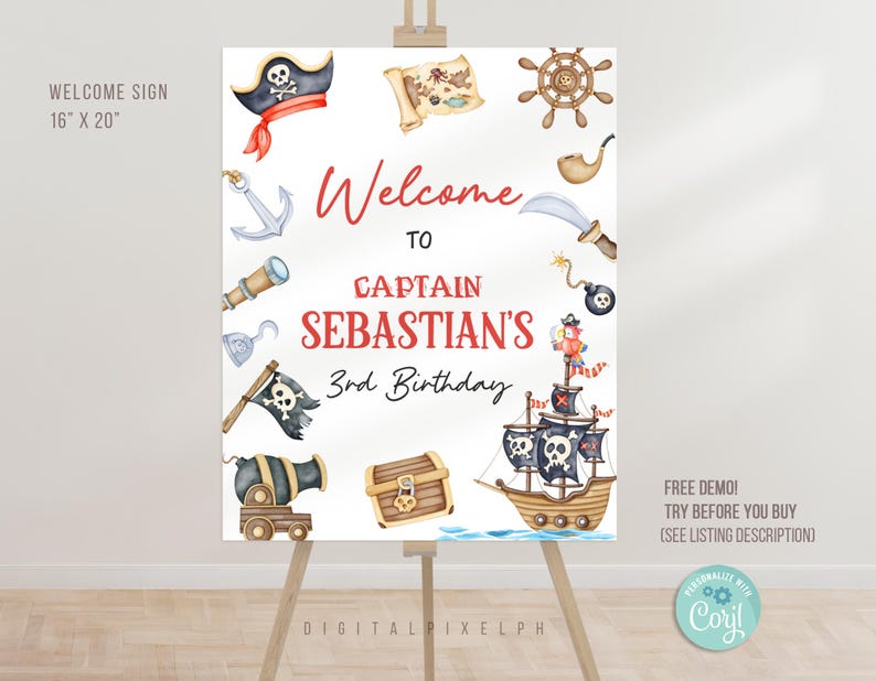Editable Pirate Birthday Welcome Sign Template (digital Download) - Etsy