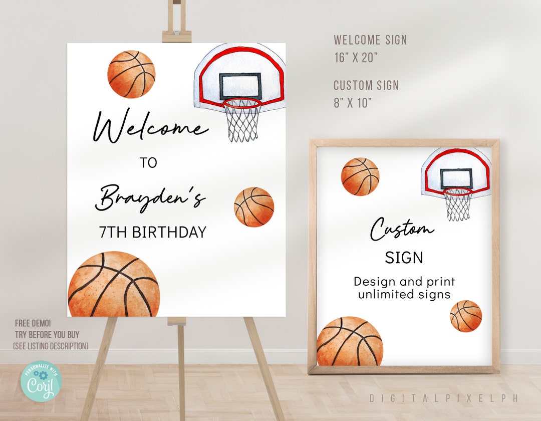 Editable Basketball Birthday Welcome Sign Template, Basketball Custom ...