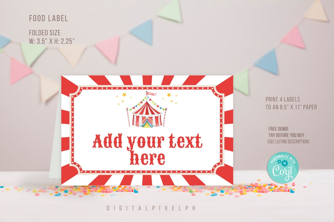 Editable Circus Food Label Circus Food Tent Cards Circus - Etsy Australia