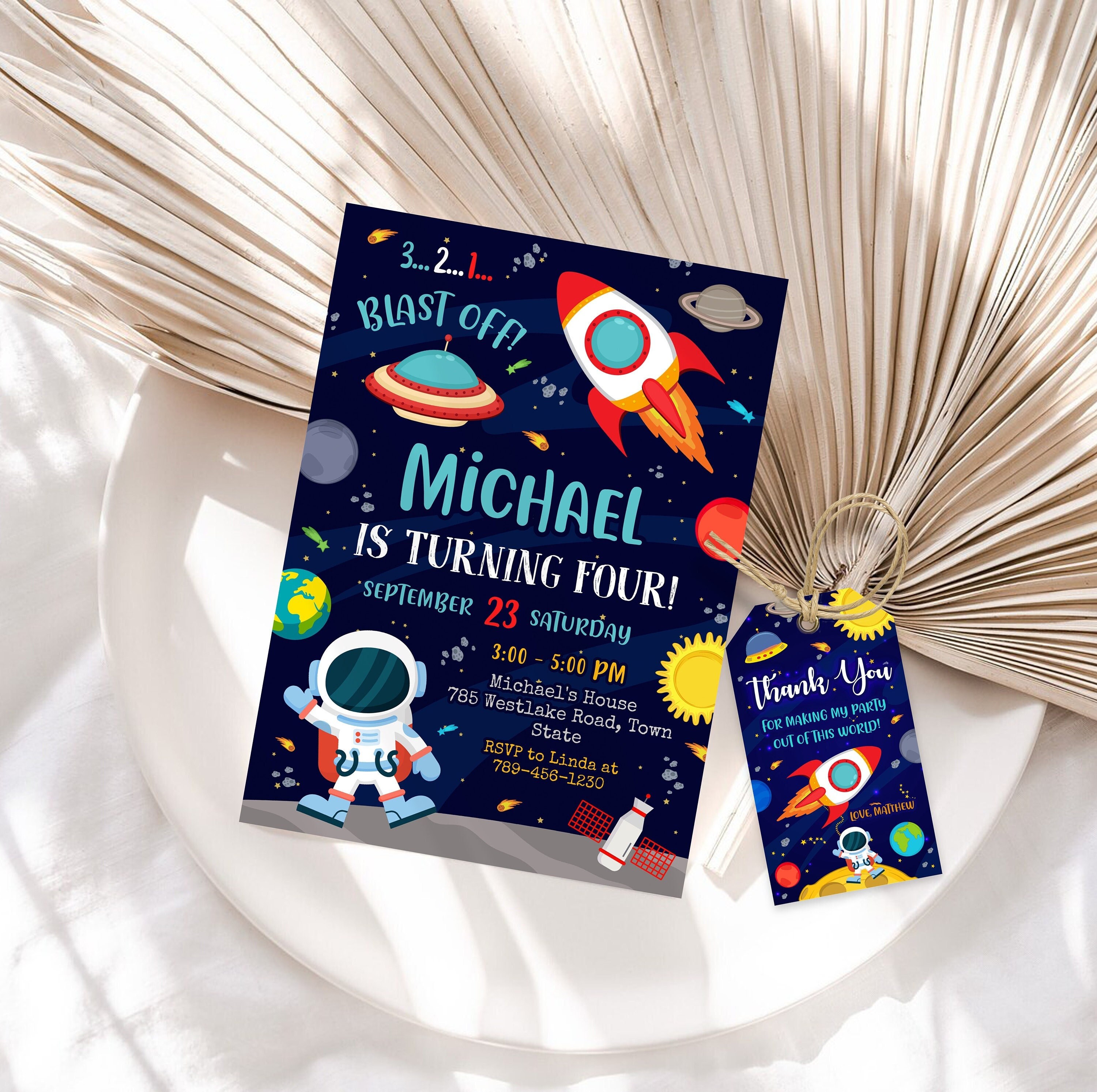 Outer Space Birthday Invitation Template Planets Rocket Ship | Etsy UK