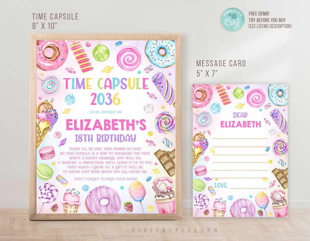 Editable Sweets Time Capsule Template, Editable Sweets Message Card ...