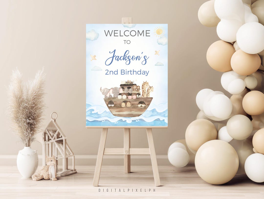 Noah's Ark Birthday Welcome Sign, Custom Template (digital Download ...