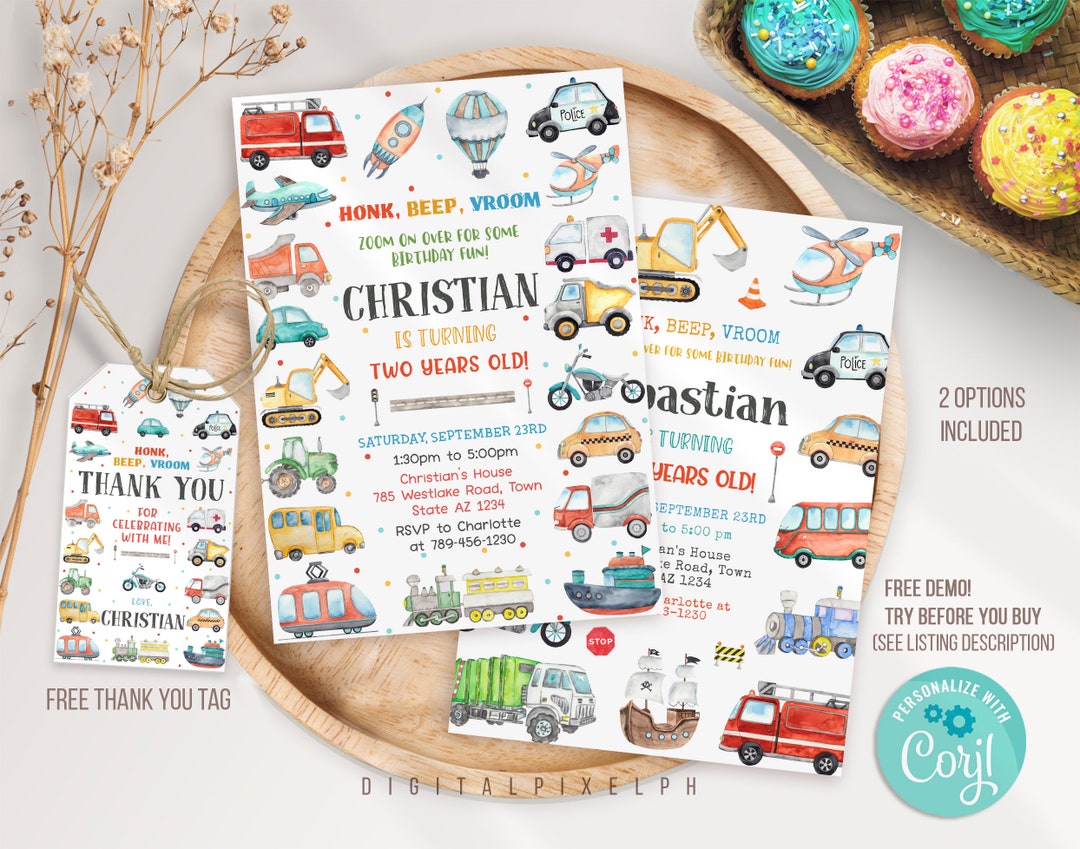 Transportation Birthday Invitation Template, Transportation Vehicle ...