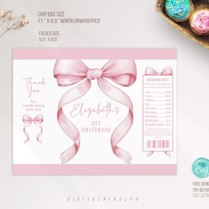 Coquette Pink Bow Chip Bag Wrapper Labels, Editable Template (digital ...