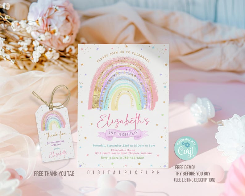 Rainbow Birthday Invitation Template (digital Download) - Etsy