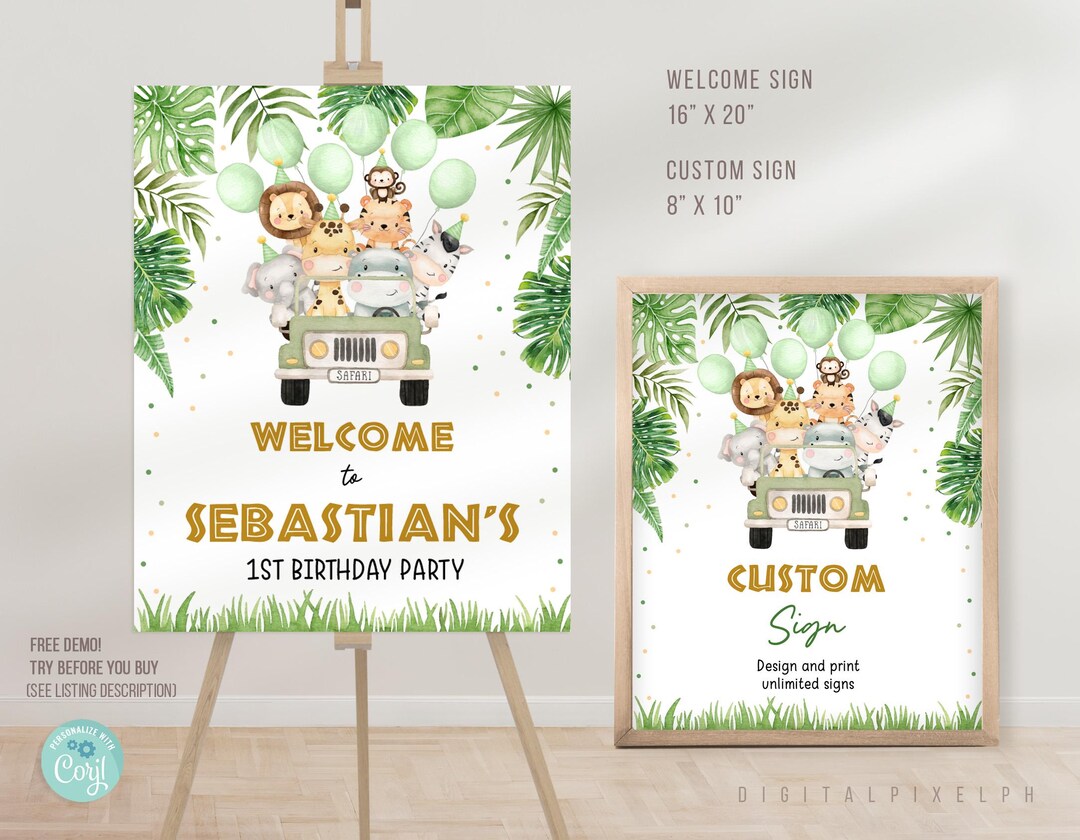 Editable Safari Birthday Party Welcome Sign Template, Safari Birthday ...