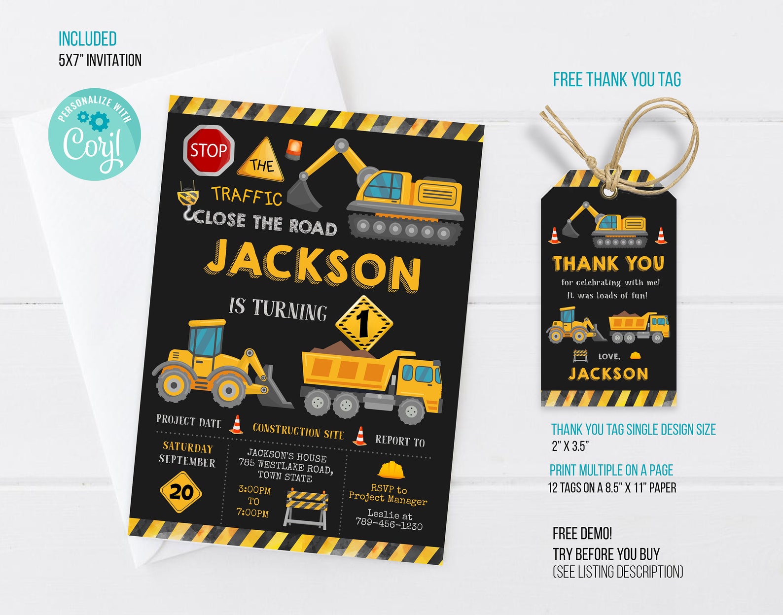 Construction Birthday Party Invitation Template Construction - Etsy
