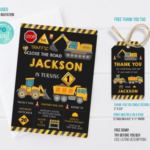 Editable Construction Birthday Party Invitation Template, Construction ...