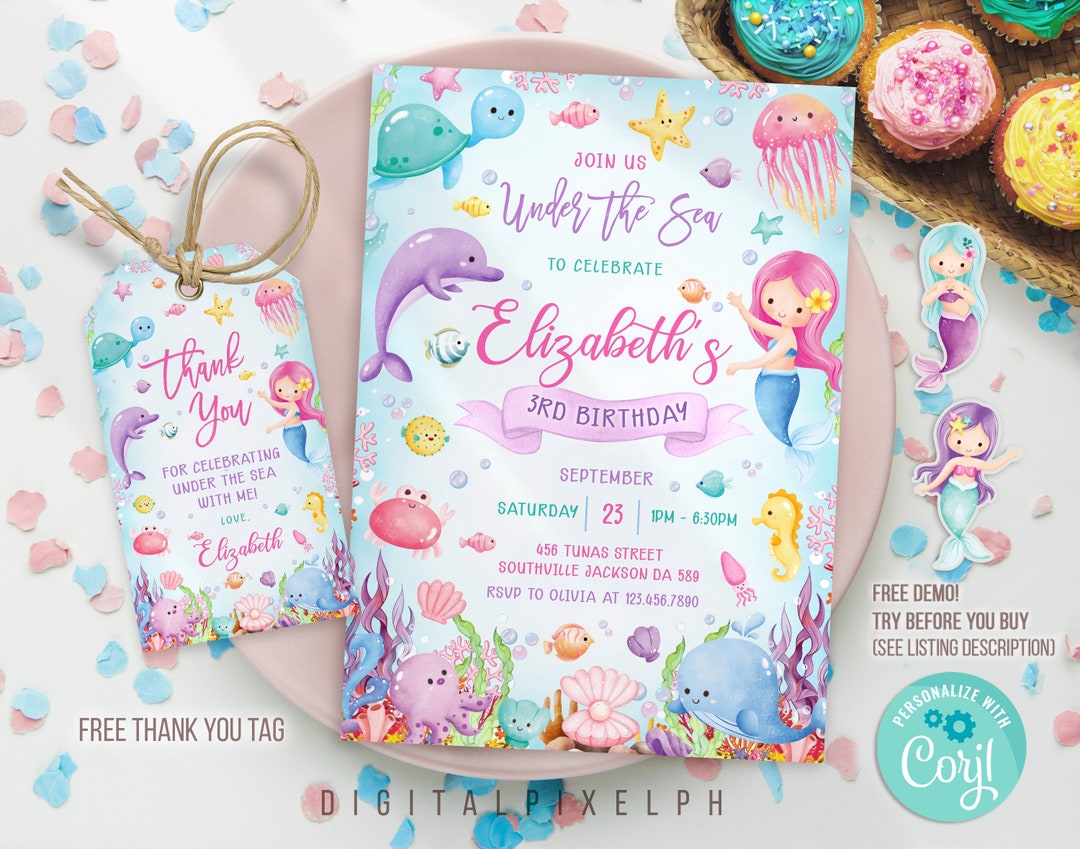 Editable Under the Sea Birthday Invitation, Editable Ocean Animals ...