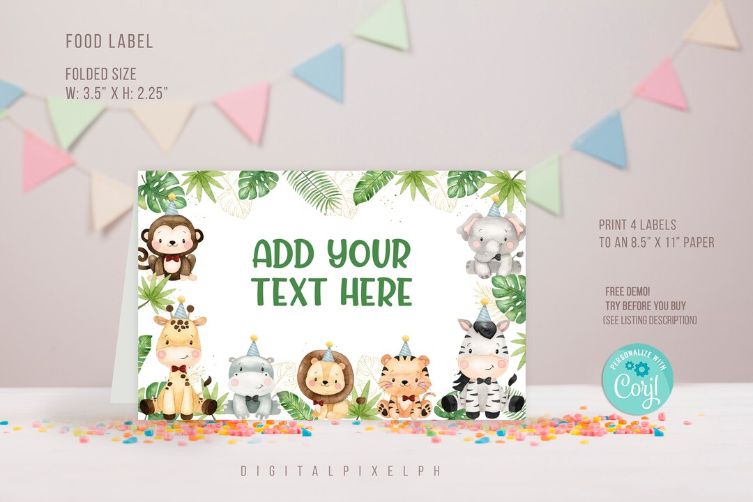 Editable Safari Animals Food Label, Safari Animals Food Tent Cards ...