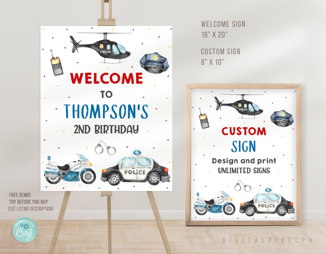 Editable Police Birthday Welcome Sign Template, Police Birthday Custom ...