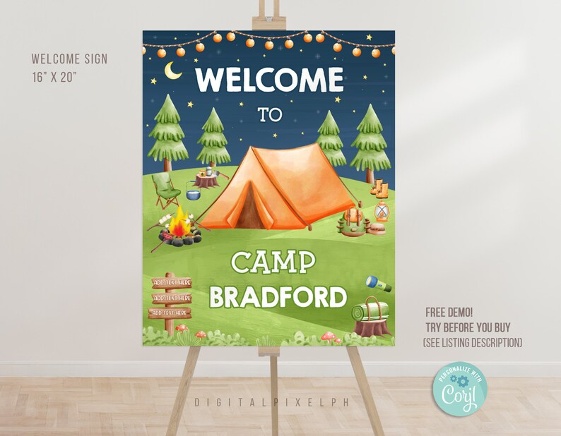 Editable Camping Welcome Sign Template, Camping Birthday Custom Sign ...