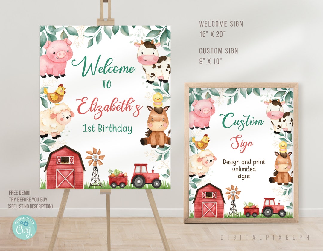 Editable Farm Birthday Welcome Sign Template, Farm Birthday Custom Sign ...