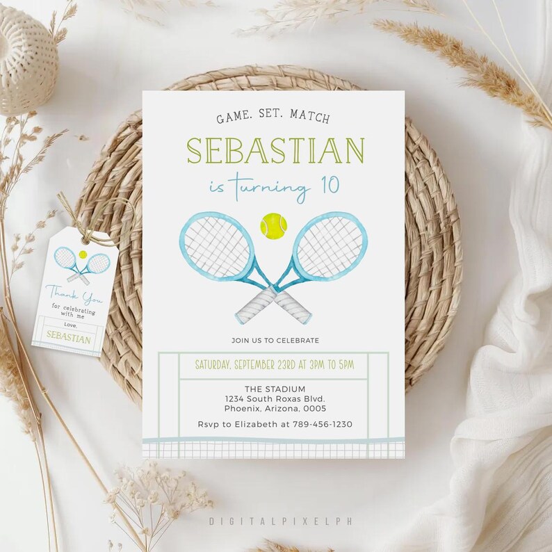 Tennis Birthday Invitation Template, Summer Sports Invitation, Tennis ...
