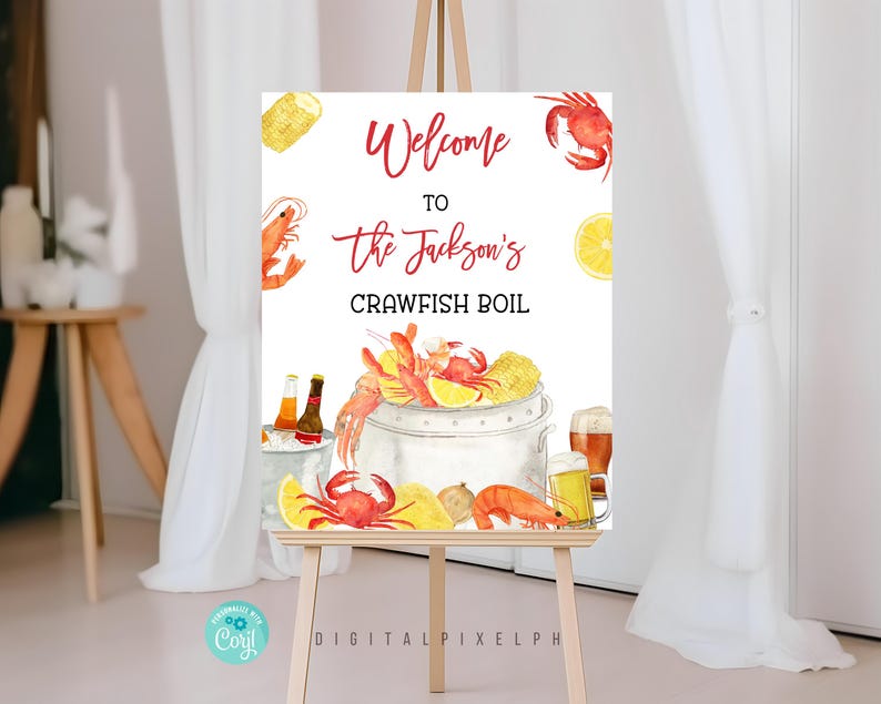 Seafood Boil Welcome Sign Template, Crawfish Party (digital Download ...