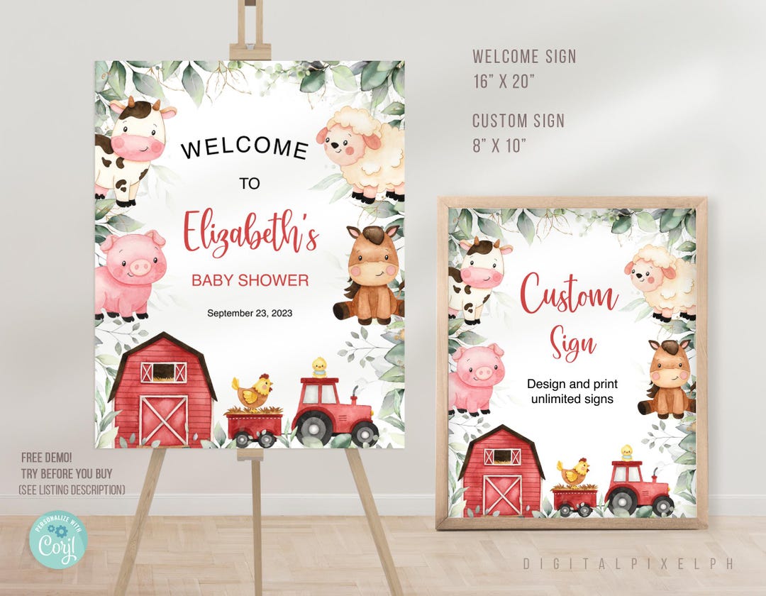 Editable Farm Baby Shower Welcome Sign Template, Farm Baby Shower ...