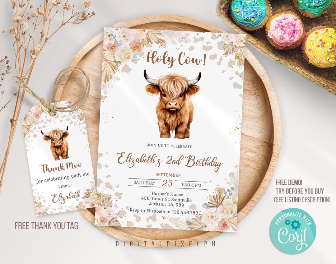 Editable Holy Cow Birthday Invitation Template, Holy Cow Birthday ...