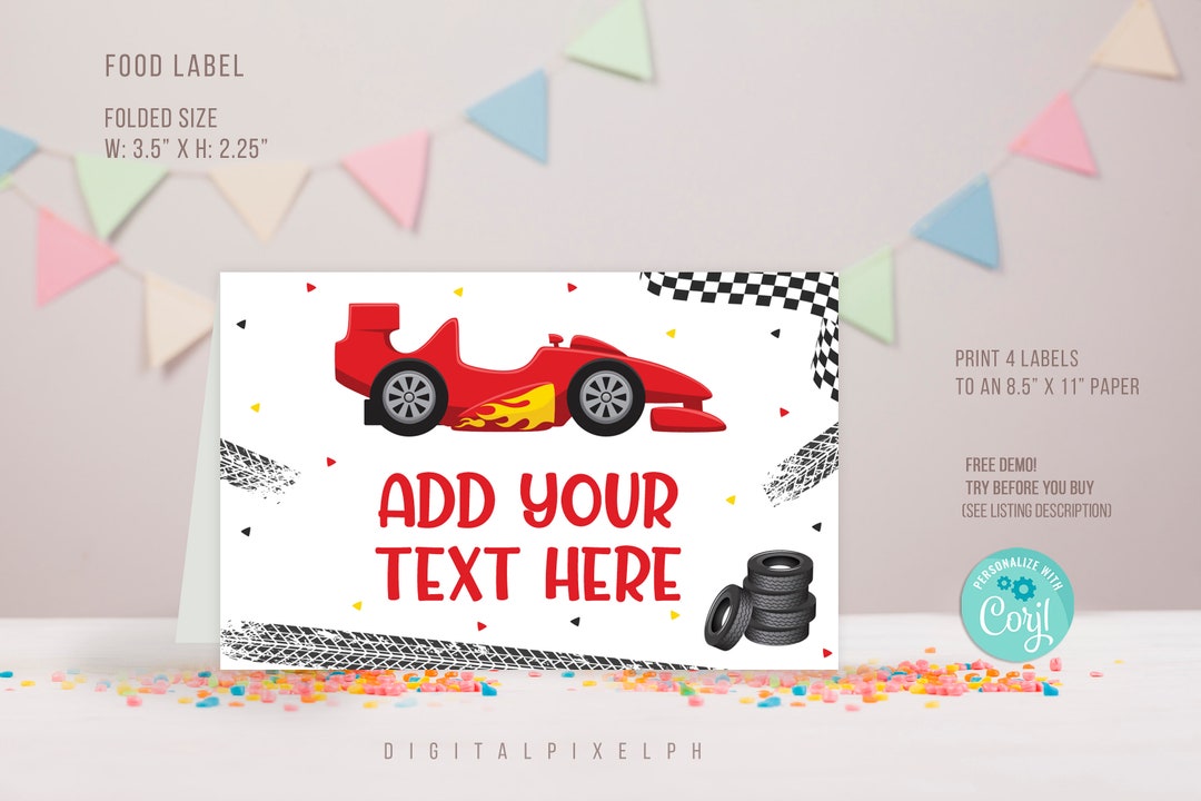 Editable Racing Car Food Label, Racing Car Food Tent Cards, Racing Car ...