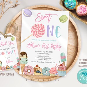 Editable Sweet One Invitation Template, Sweets Birthday Invitation ...