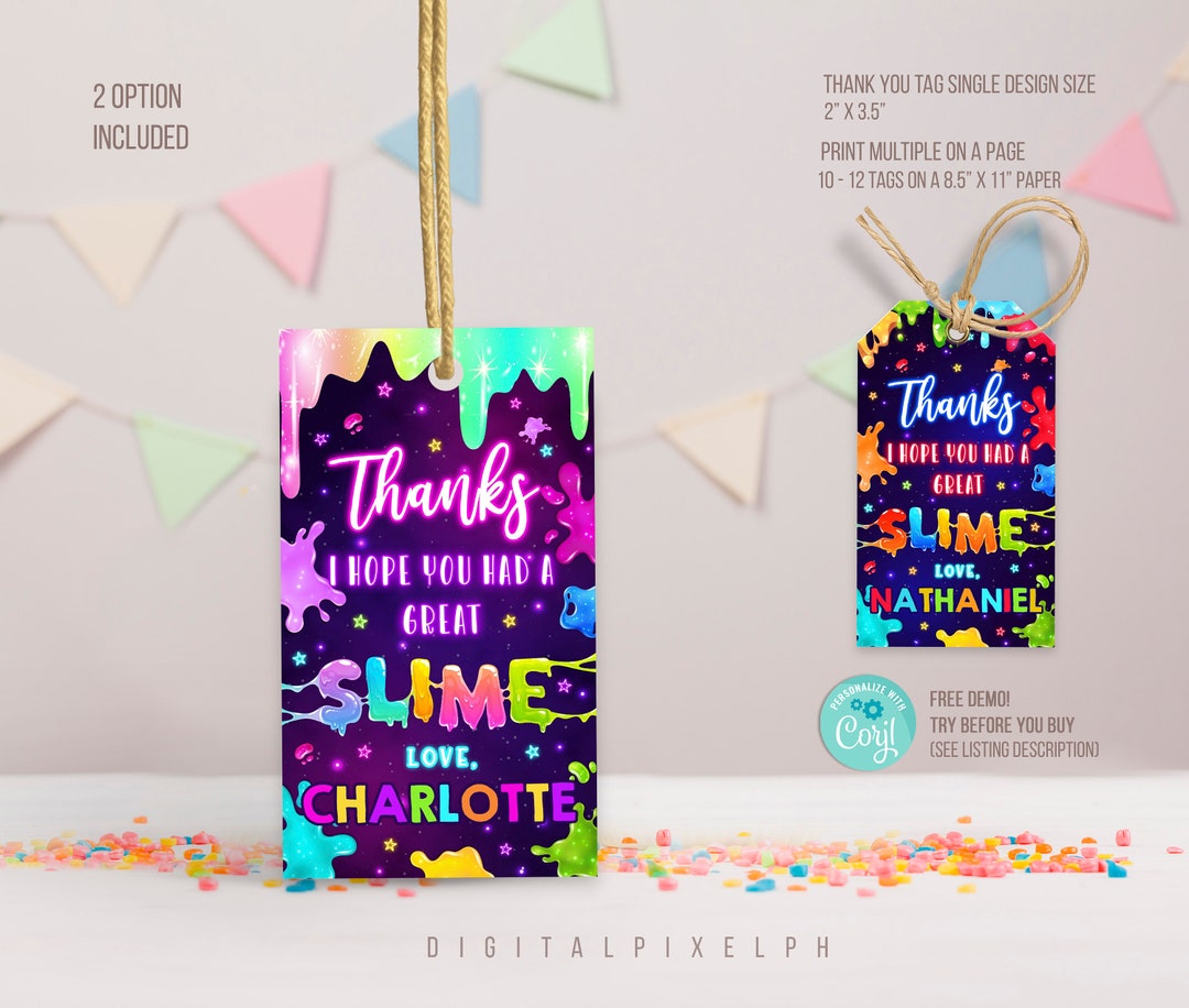 Editable Slime Party Thank You Tags, Slime Party Thank You Tags, Slime ...