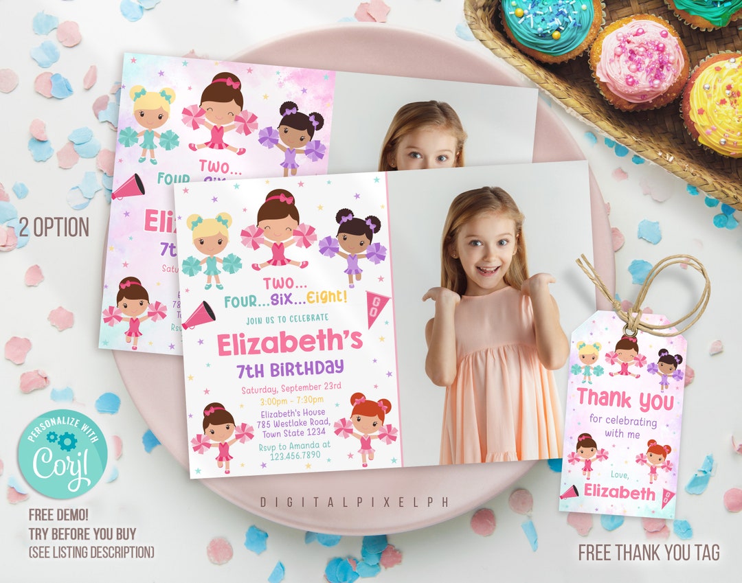 Editable Cheerleader Birthday Invitation Template, Cheerleader ...