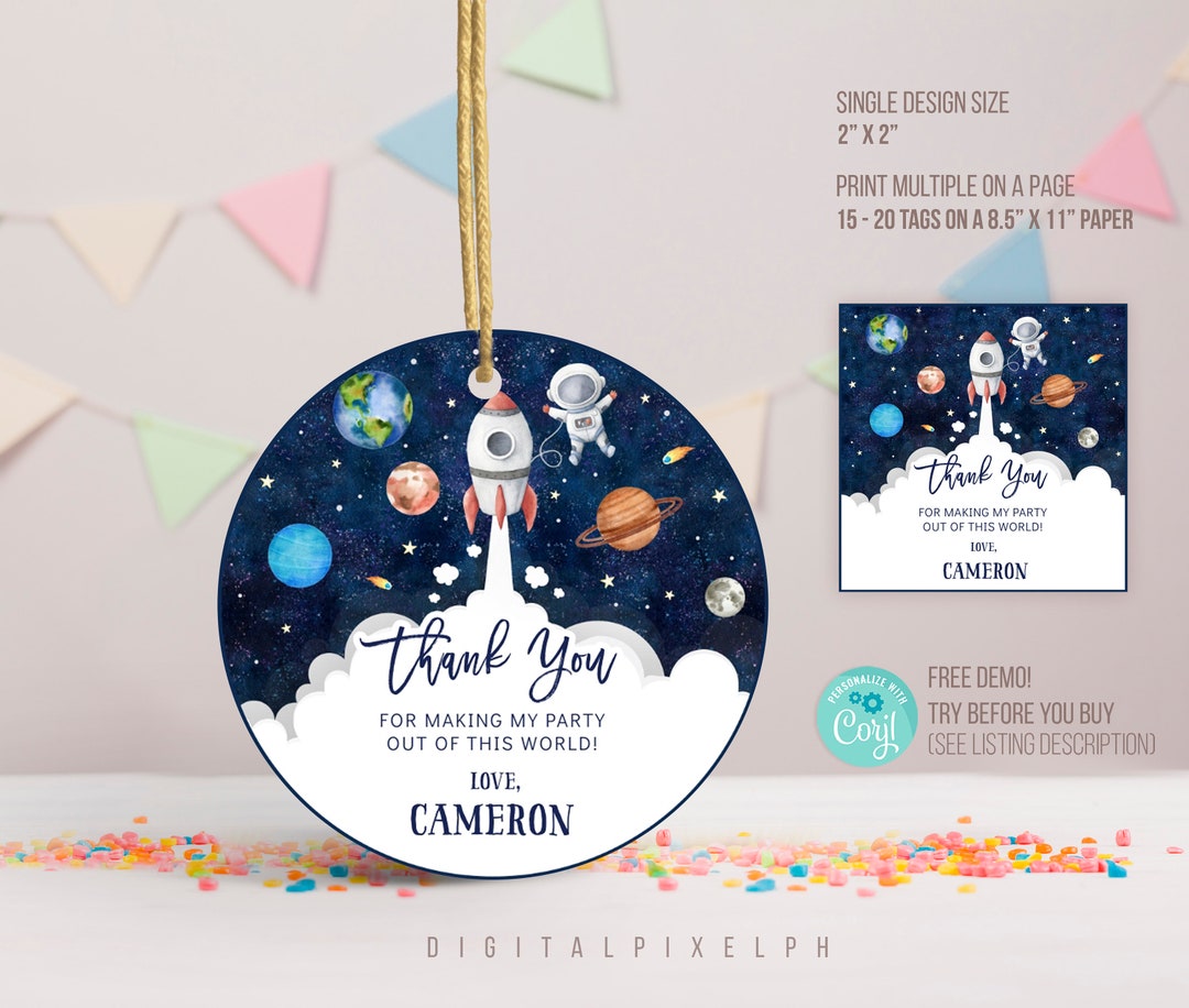 Editable Round Outer Space Thank You Tags, Outer Space Sticker, Outer ...