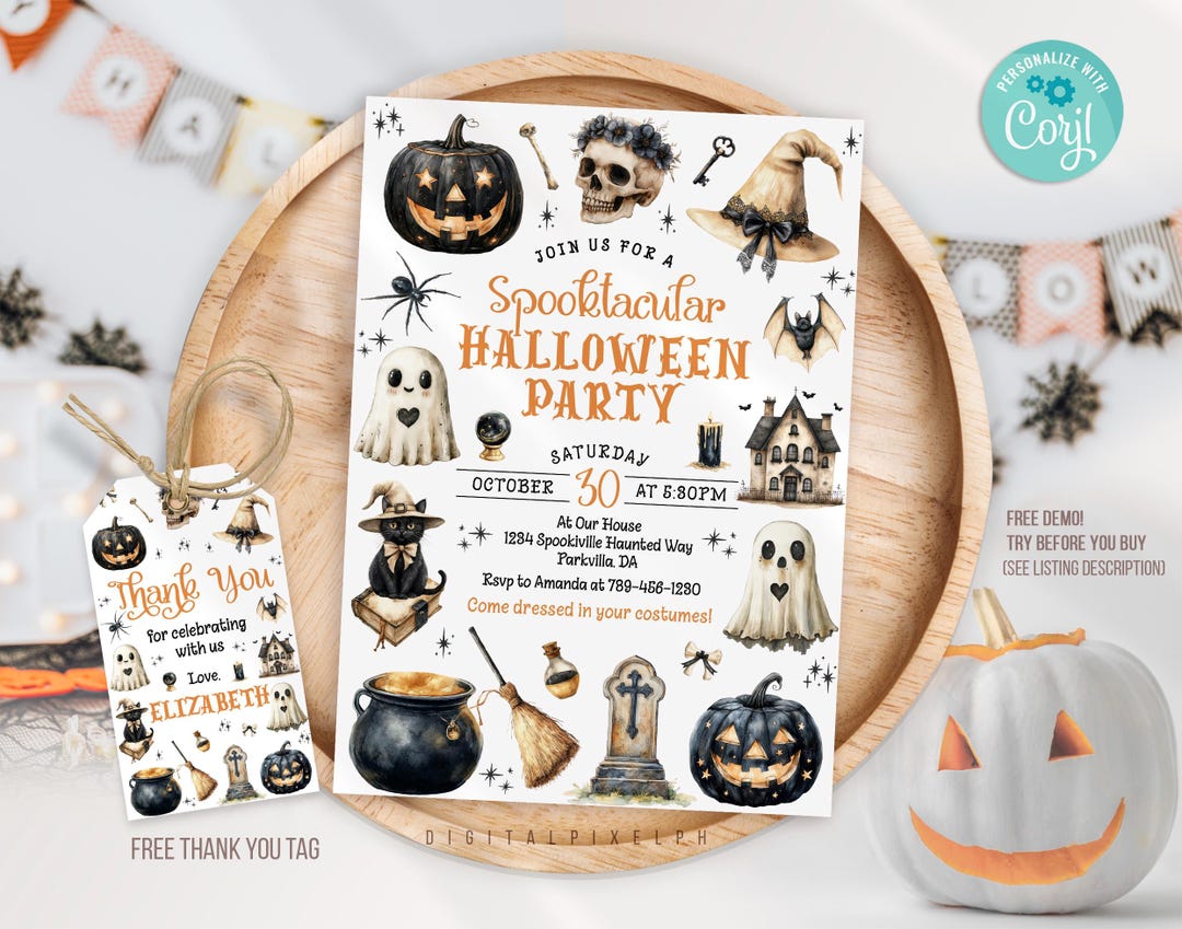 Editable Spooktacular Halloween Party Invitation Template (digital ...