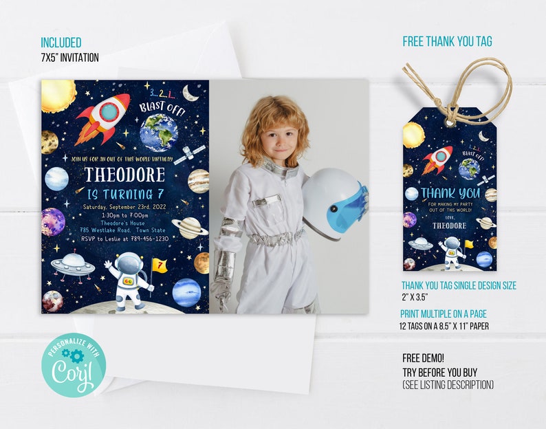 Outer Space Birthday Invitation Template With Photo Planets - Etsy