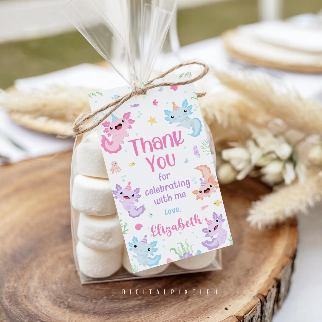 Axolotl Thank You Tags Template, Axolotl Favor Tags, Under the Sea ...