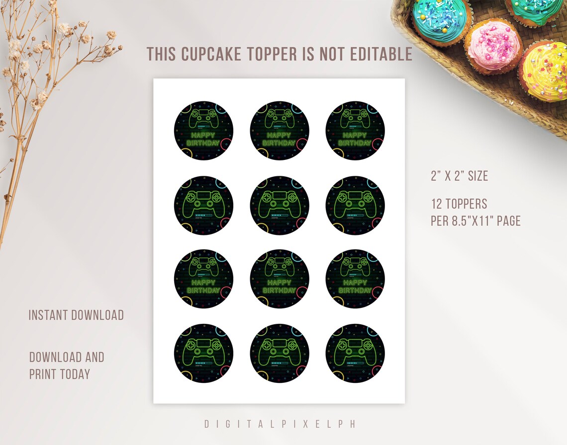 Video Game Birthday Cupcake Toppers (instant Download) - Etsy