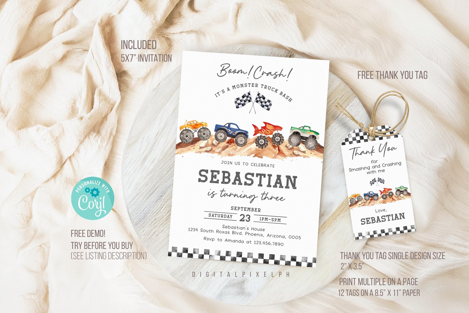 Monster Truck Birthday Invitation Template (digital Download) - Etsy