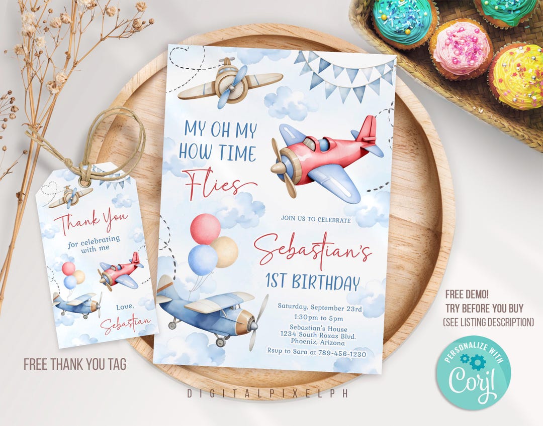 Editable Airplane Birthday Invitation Template, Airplane Invitation ...