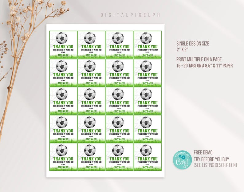 Soccer Round Thank You Tags, Soccer Sticker, Soccer Square Thank You ...