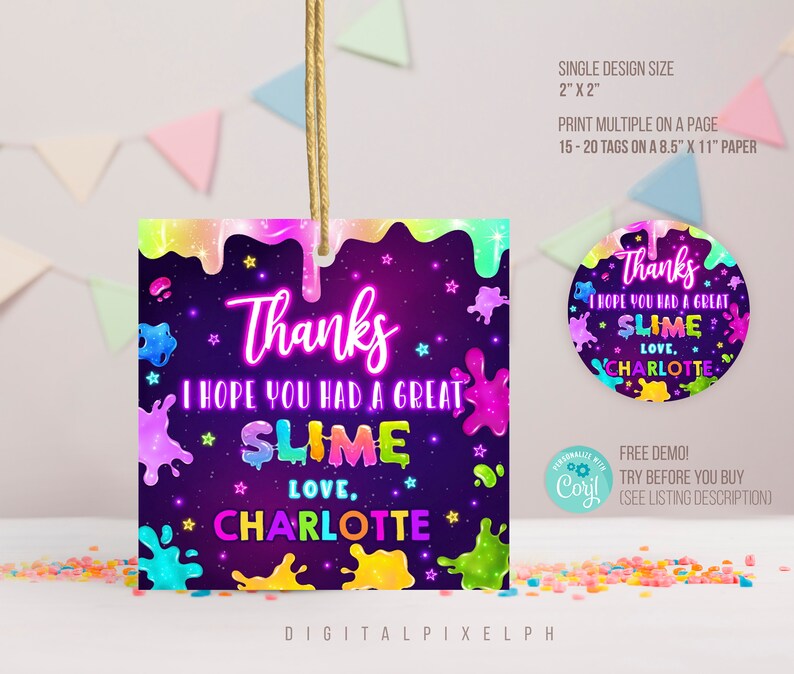 Slime Party Thank You Tags, Editable Template (digital Download) - Etsy