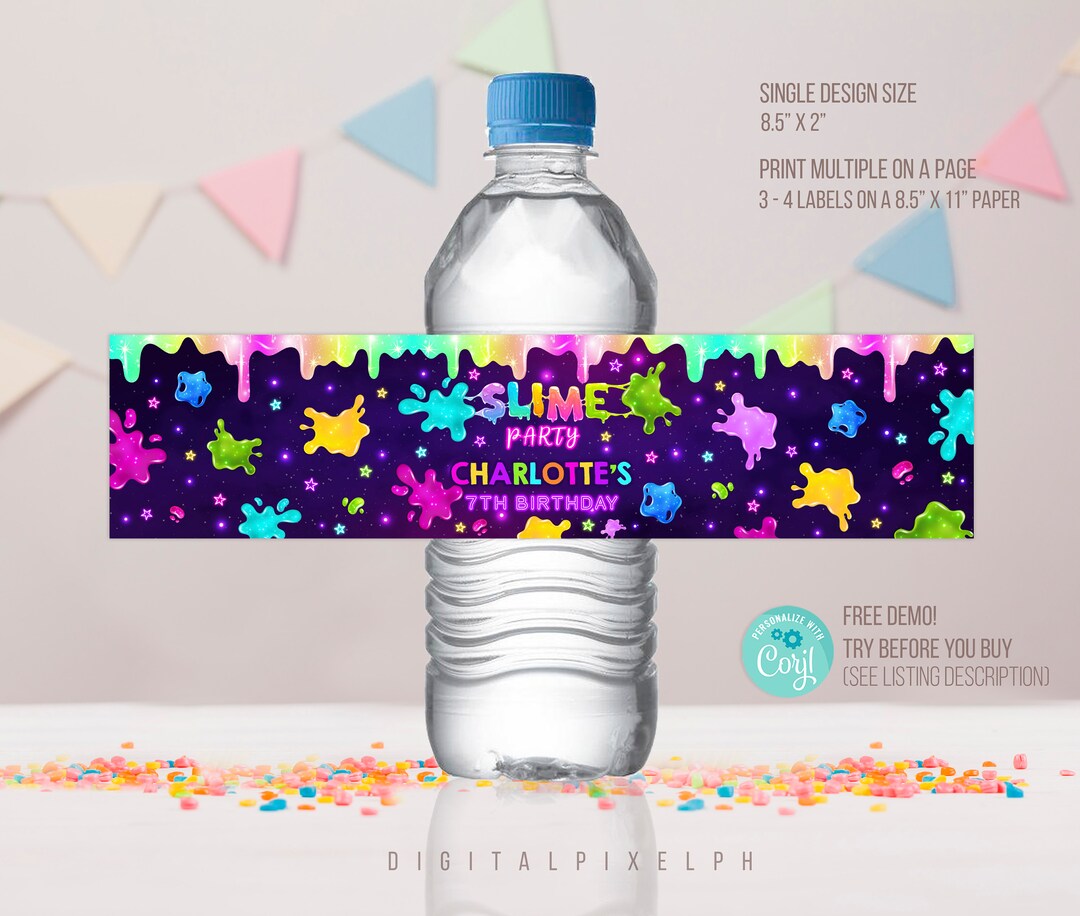 Editable Slime Party Water Bottle Label, Slime Party Label, Slime Party ...
