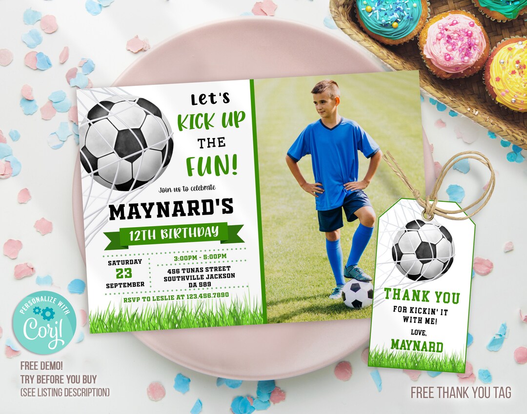 Soccer Birthday Invitation Template With Photo, Soccer Birthday ...