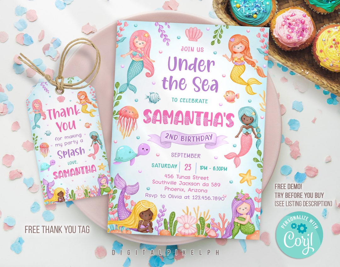 Editable Mermaid Birthday Invitation Template, Under the Sea Birthday ...