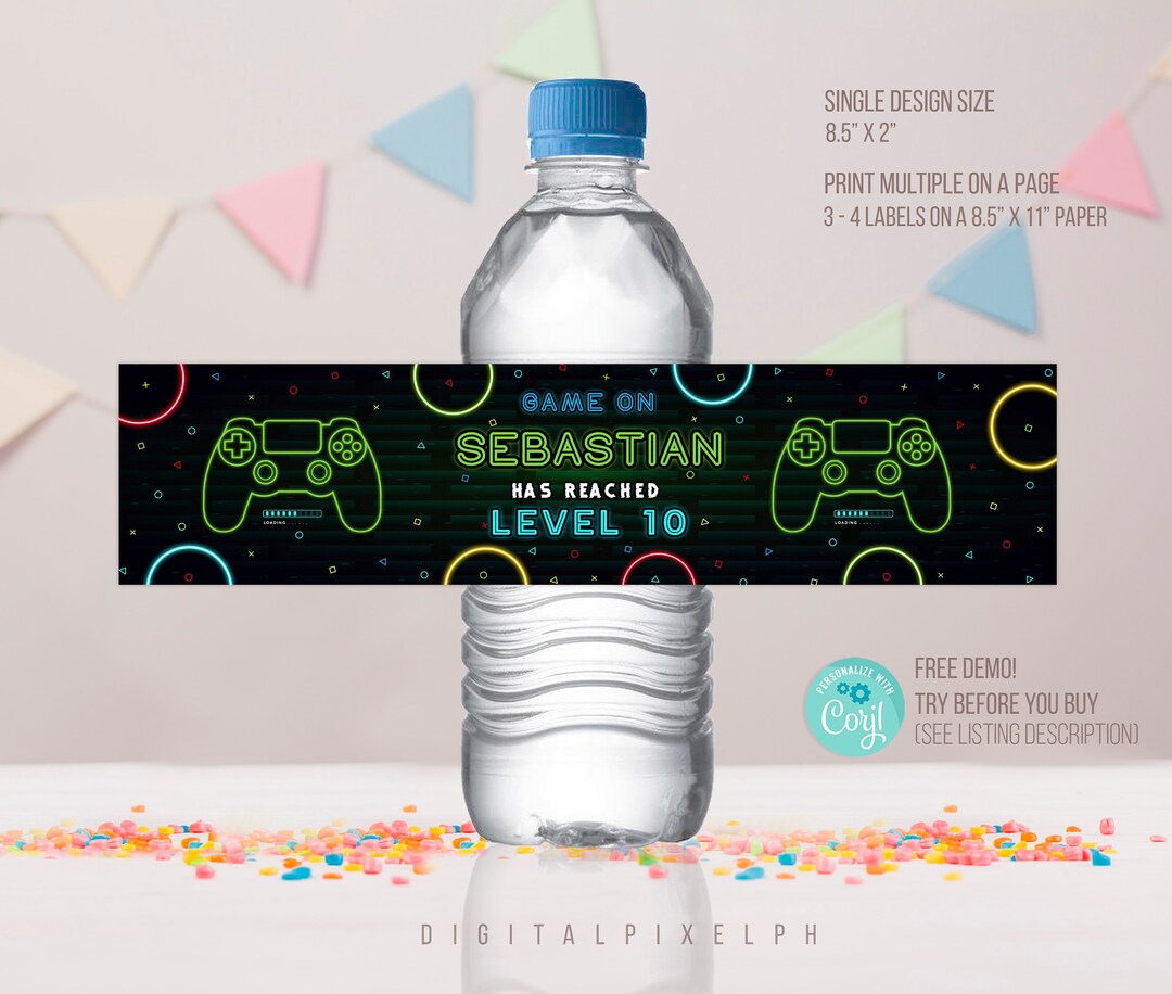 Editable Video Game Water Bottle Label, Video Game Label, Gamer Water ...