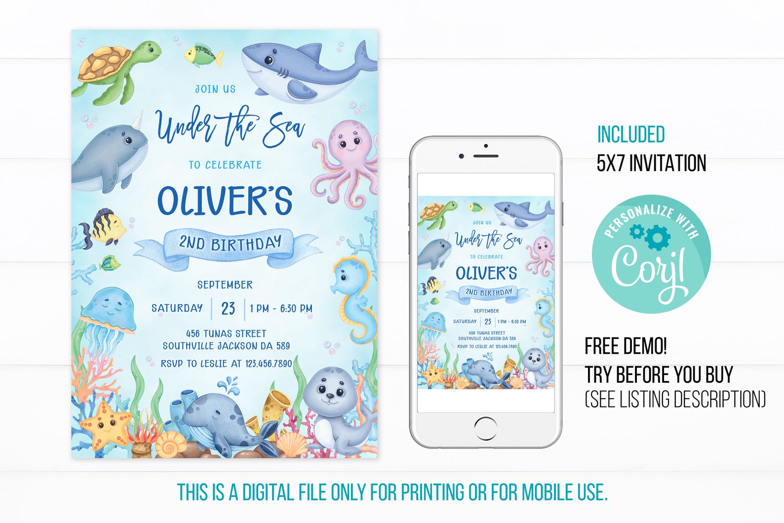 Editable Under the Sea Birthday Invitation, Editable Ocean Animals ...