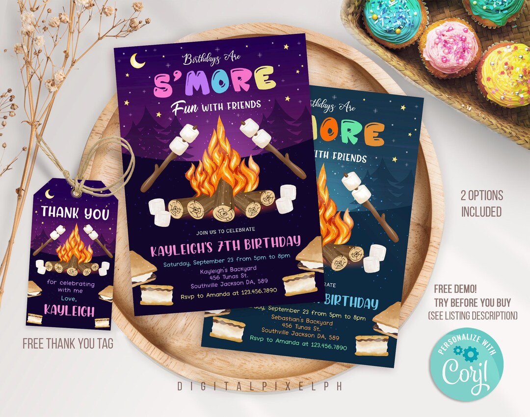 Editable S'more Birthday Invitation Template, Bonfire Invitation, S ...
