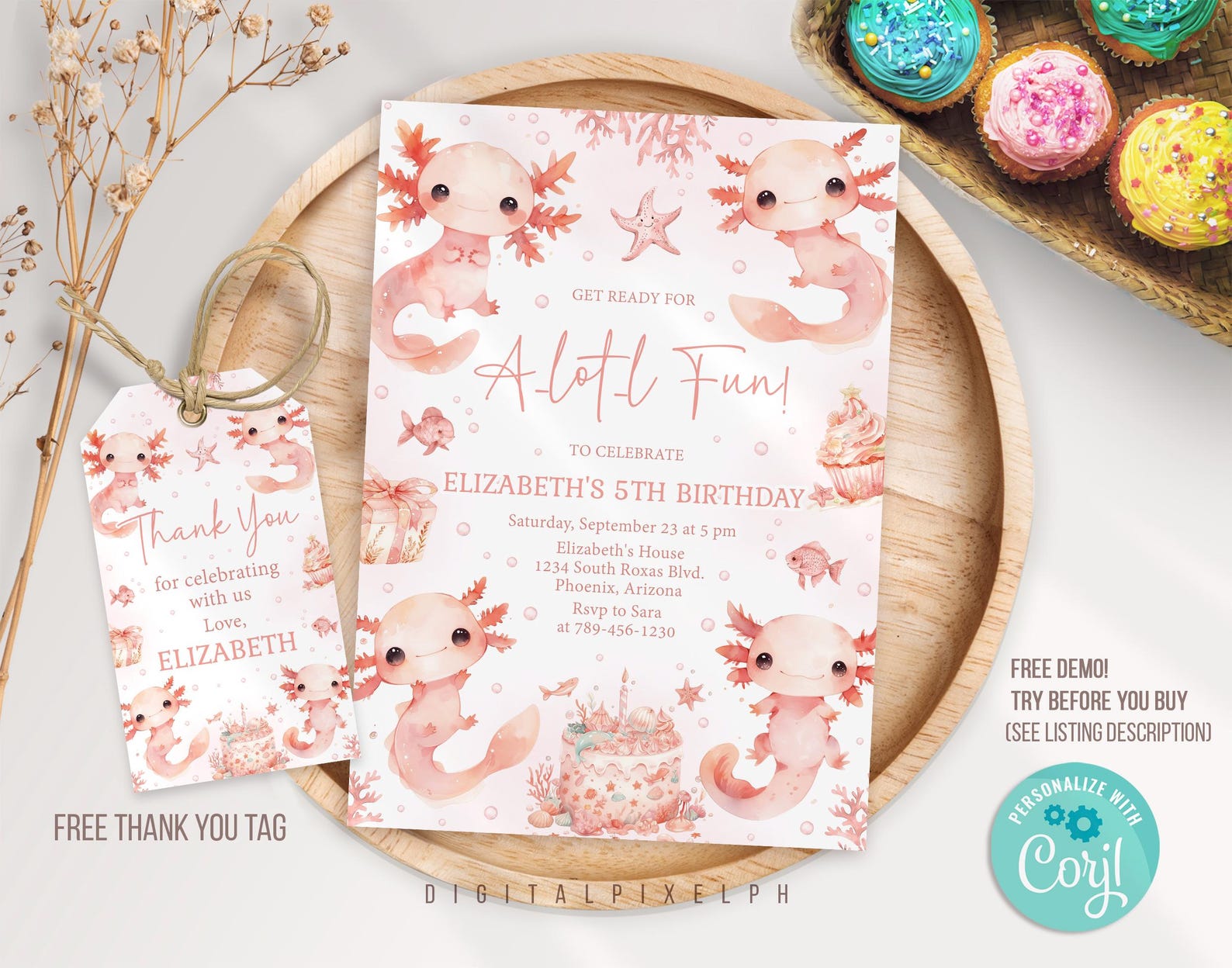 Editable Axolotl Birthday Invitation Template, Axolotl Birthday ...