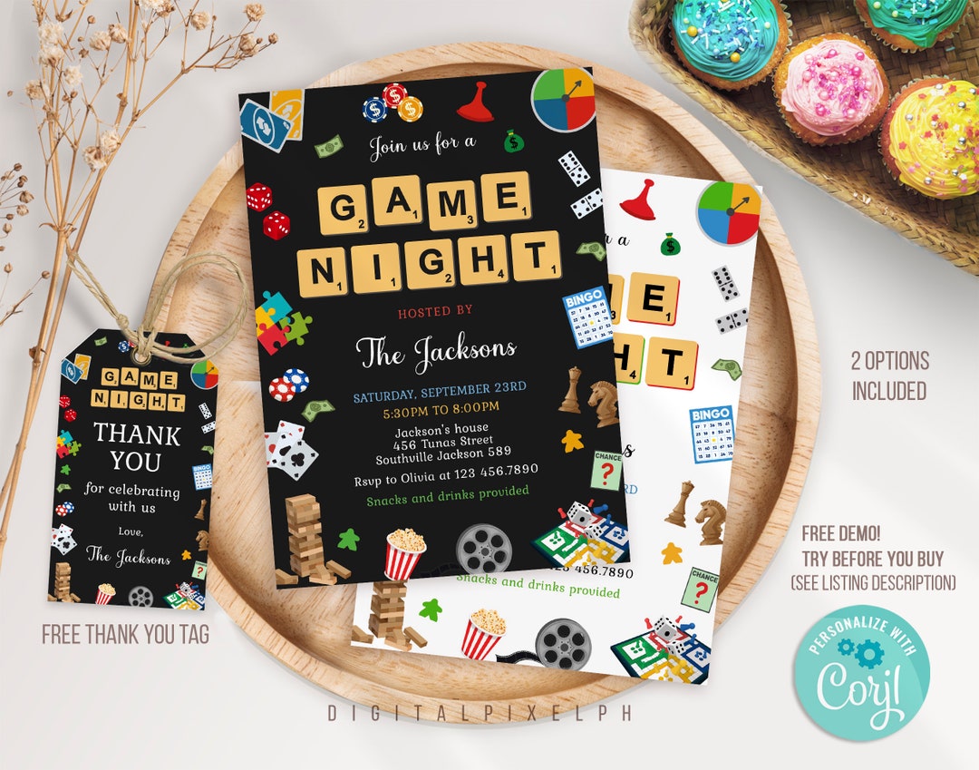 Editable Game Night Invitation, House Party Invitation, Board Games ...