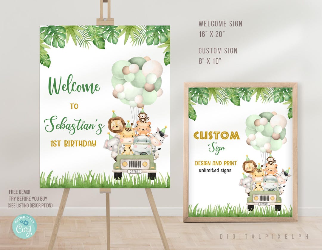 Editable Safari Birthday Party Welcome Sign Template, Safari Birthday ...