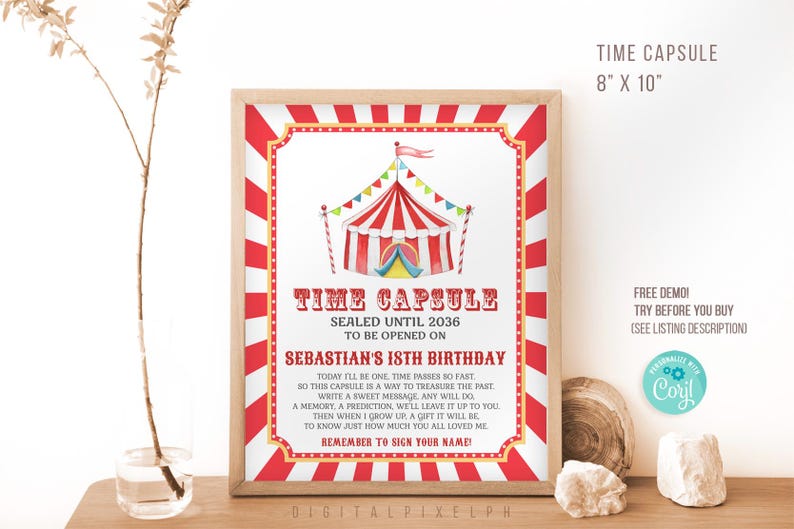 Editable Circus Time Capsule Template, Carnival Message Card (digital ...