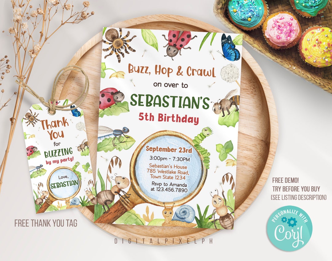 Editable Insect Birthday Invitation, Bugs Birthday Invitation, Insect ...