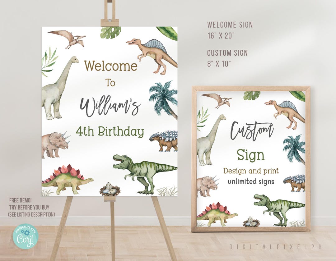 Editable Dinosaur Birthday Welcome Sign Template, Dinosaur Birthday ...